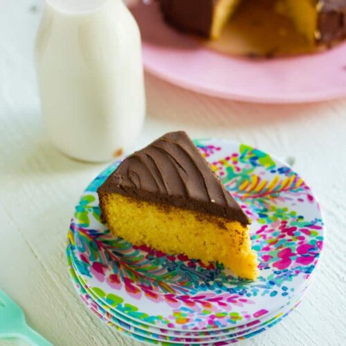 Keto Yellow Cake With Chocolate Frosting {just like the boxed mix!}