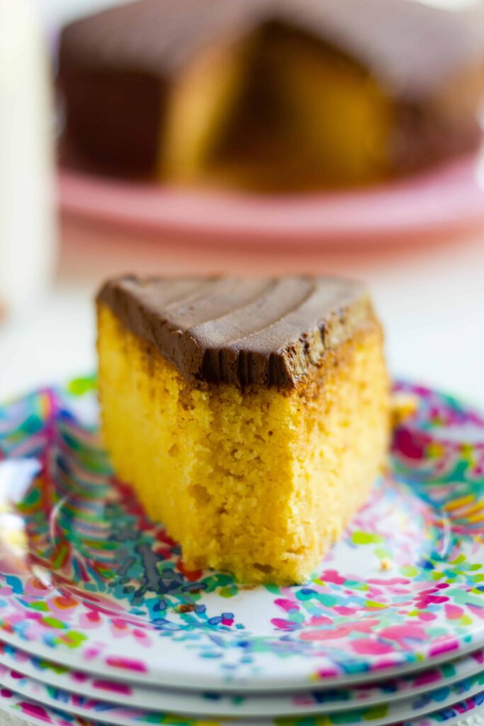 Keto Yellow Cake with Chocolate Frosting {just like the boxed mix!}